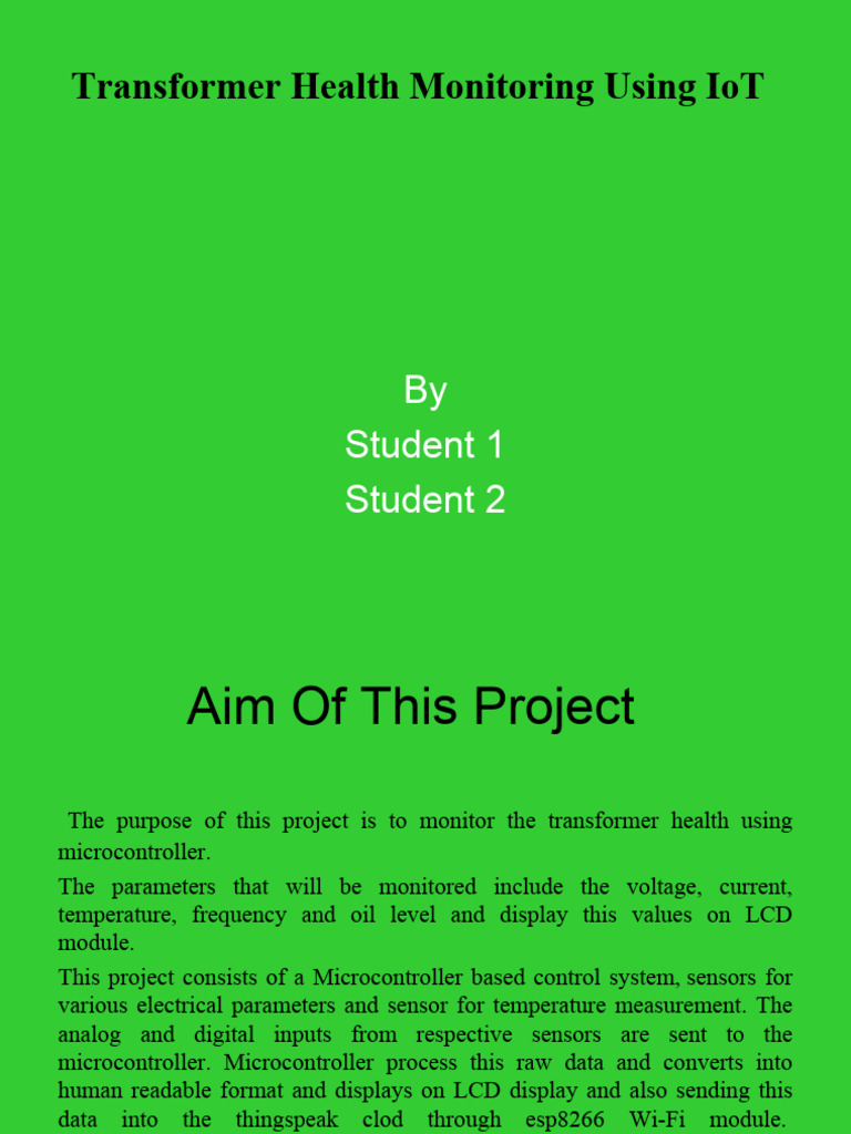 Transformer Health Monitoring Using Iot: by Student 1 Student 2 | PDF ...