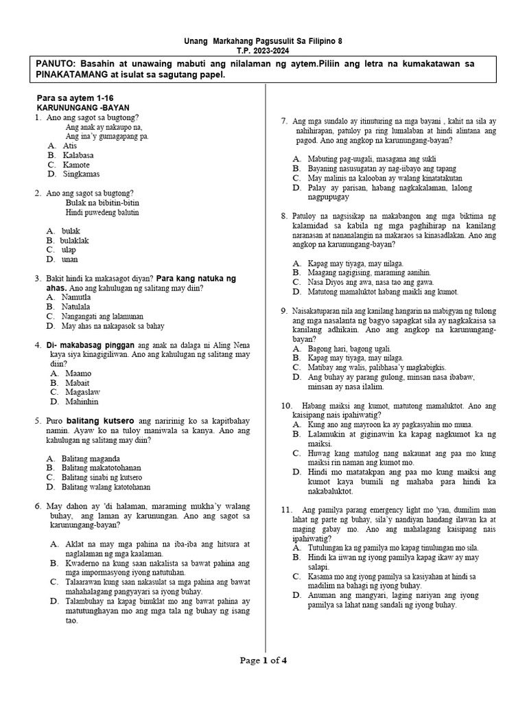 Filipino-8 Fqe 2023 | PDF