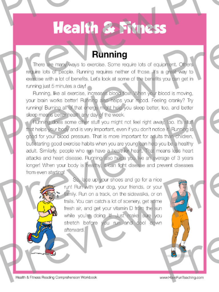 Running - Health-And-Fitness-Reading-Comprehension-Worksheet-Preview | PDF