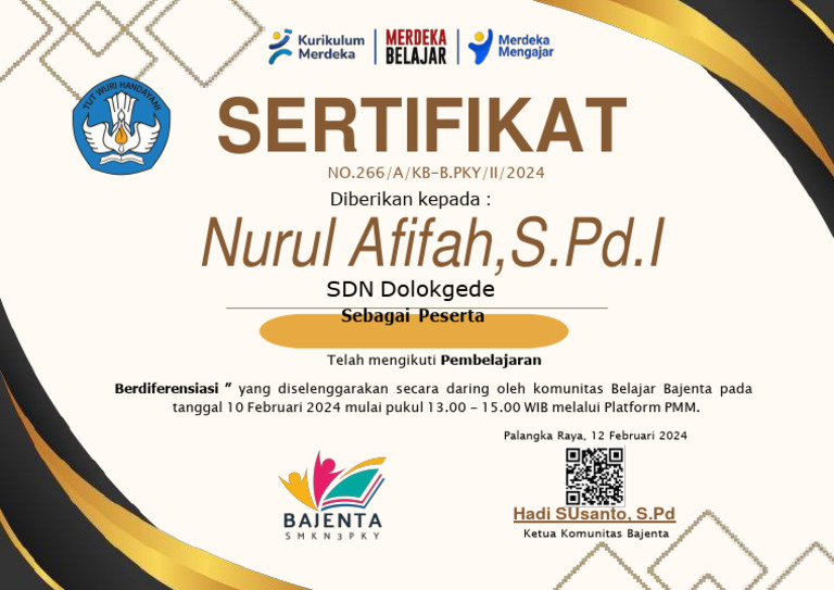 Sertifikat Webinar 2 JP untuk Nurul Afifah | PDF