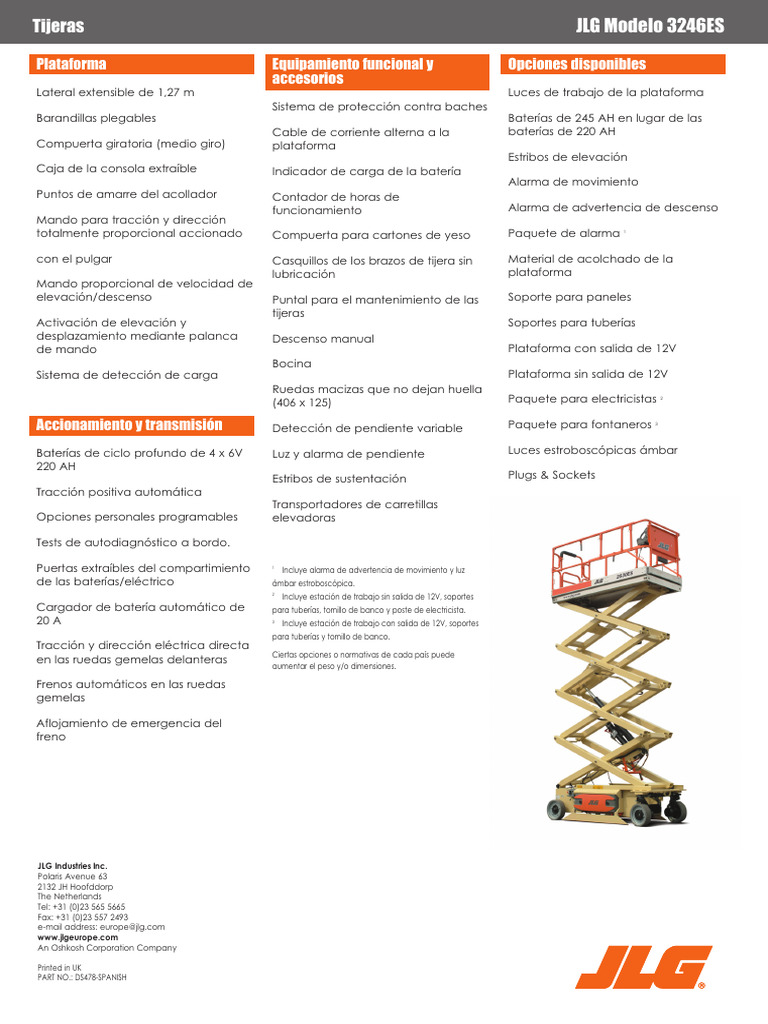 Ficha Tecnica JLG 3246 ES | PDF