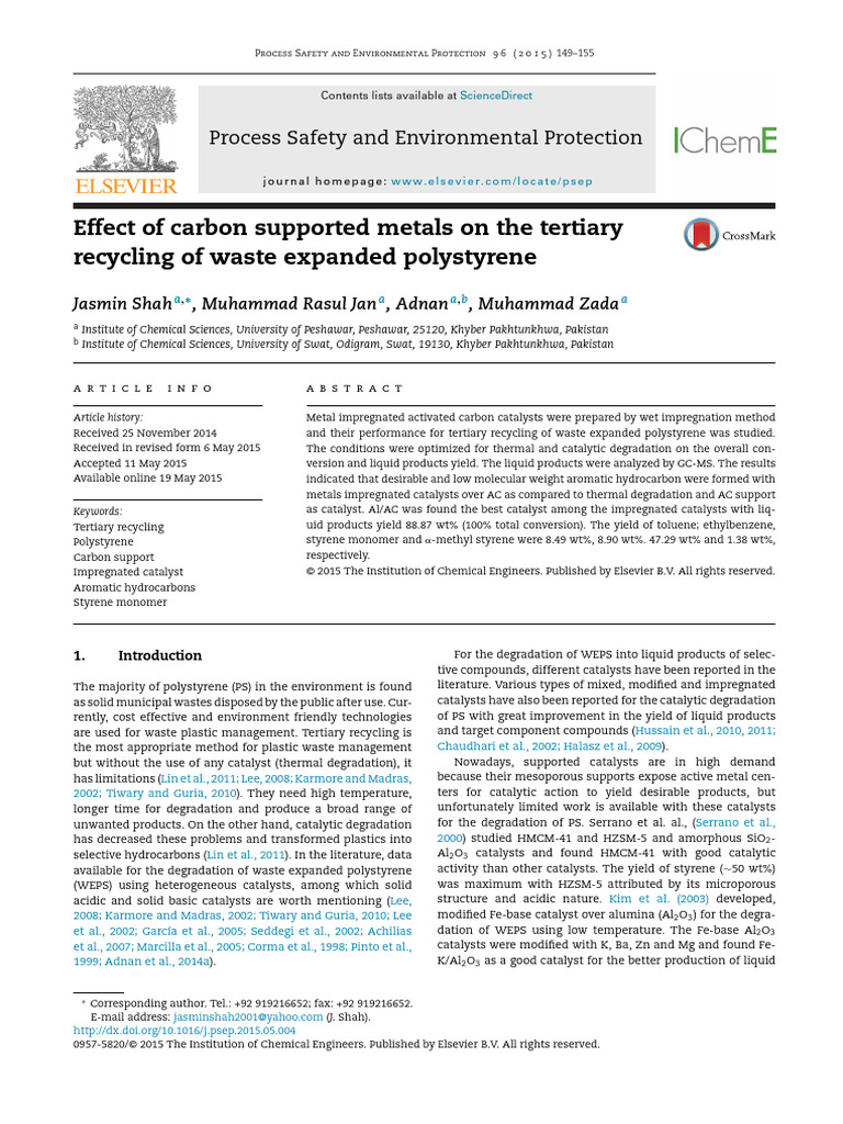 Effect of Carbon Supported Metals On The Tertiary Recycling of Waste ...