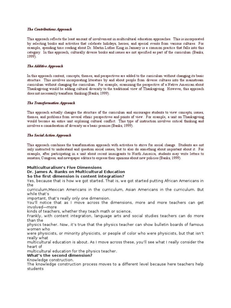 The Contributions Approach | PDF | Multiculturalism | Pedagogy