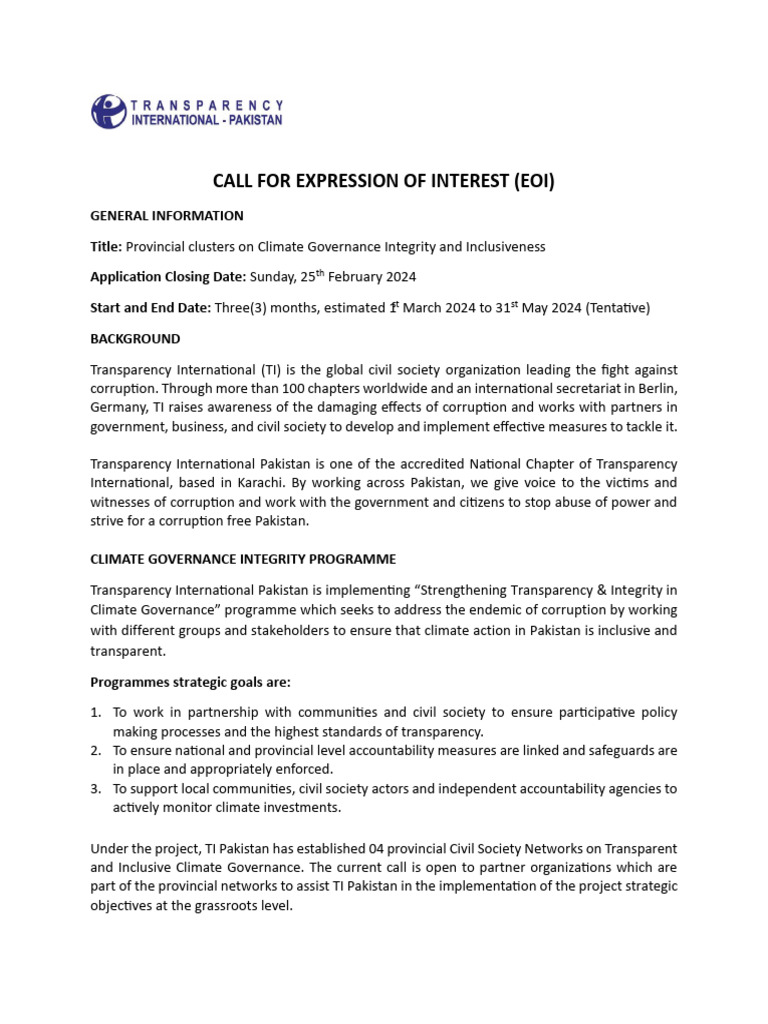 Call For Expression of Interest (EOI) - Provincial Clusters On Climate ...