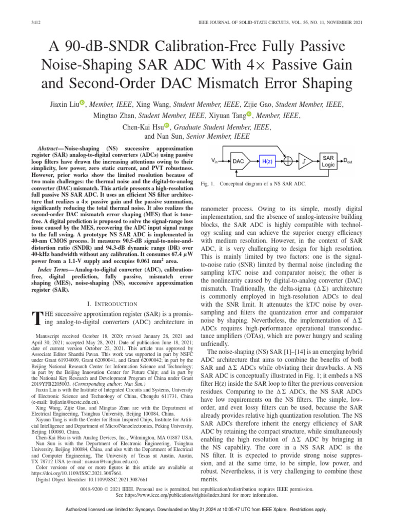 A 90-dB-SNDR Calibration-Free Fully Passive Noise-Shaping SAR ADC With ...