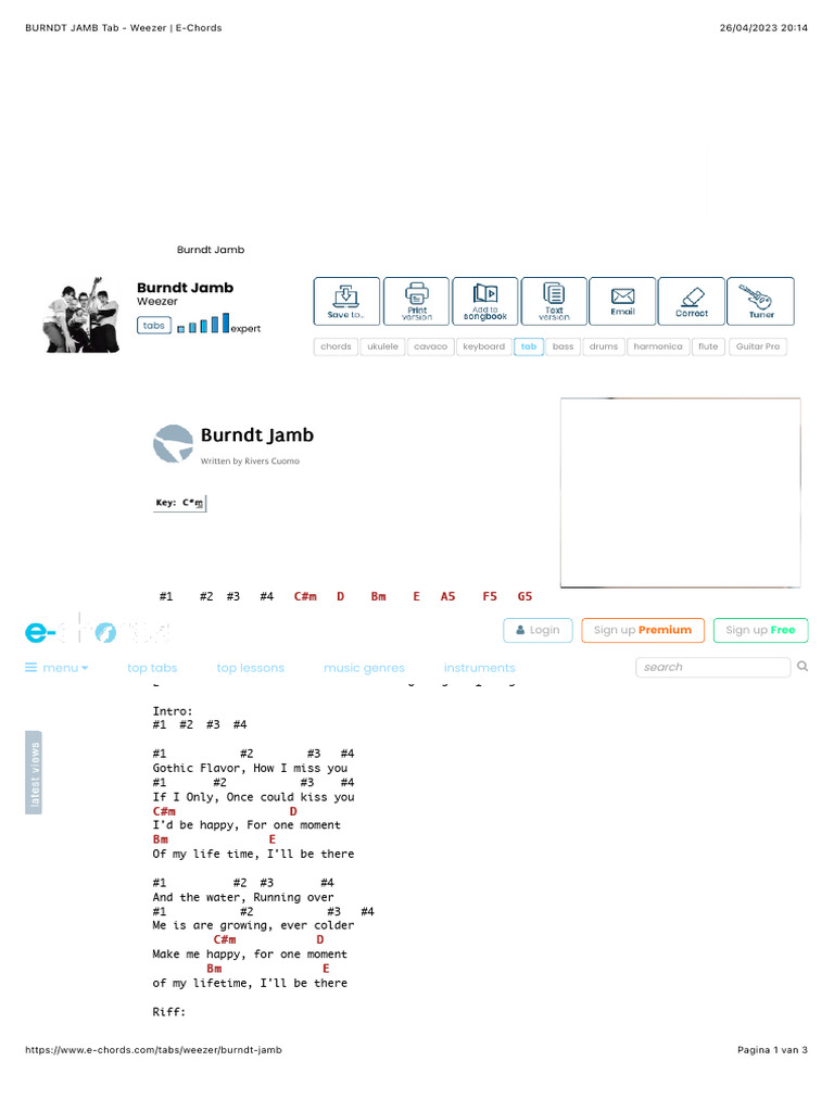 BURNDT JAMB Tab - Weezer - E-Chords | PDF | Musicology