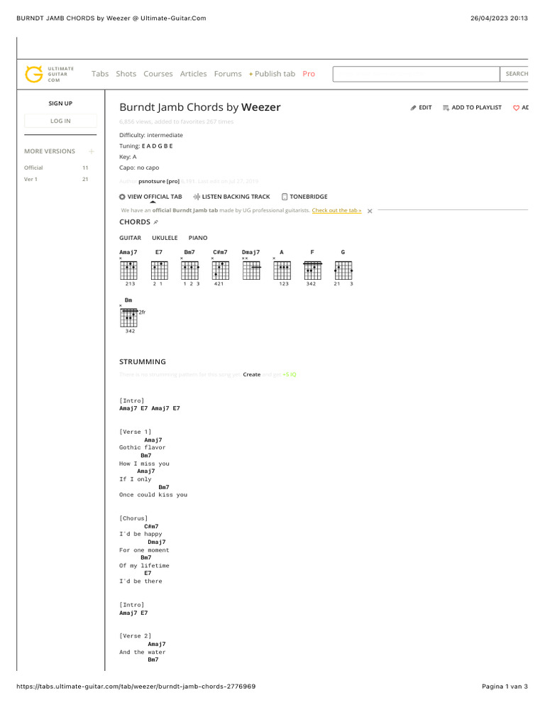 BURNDT JAMB CHORDS by Weezer at Ultimate-Guitar | PDF | Song Structure ...