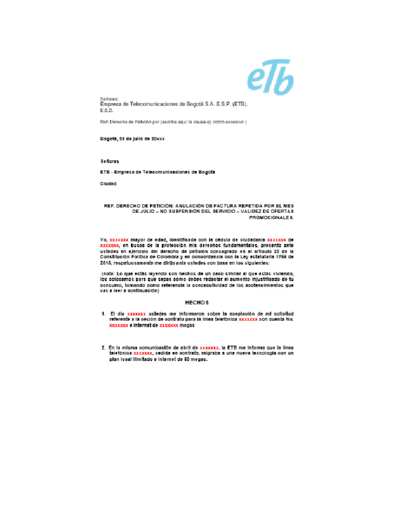 Peticion Etb | PDF