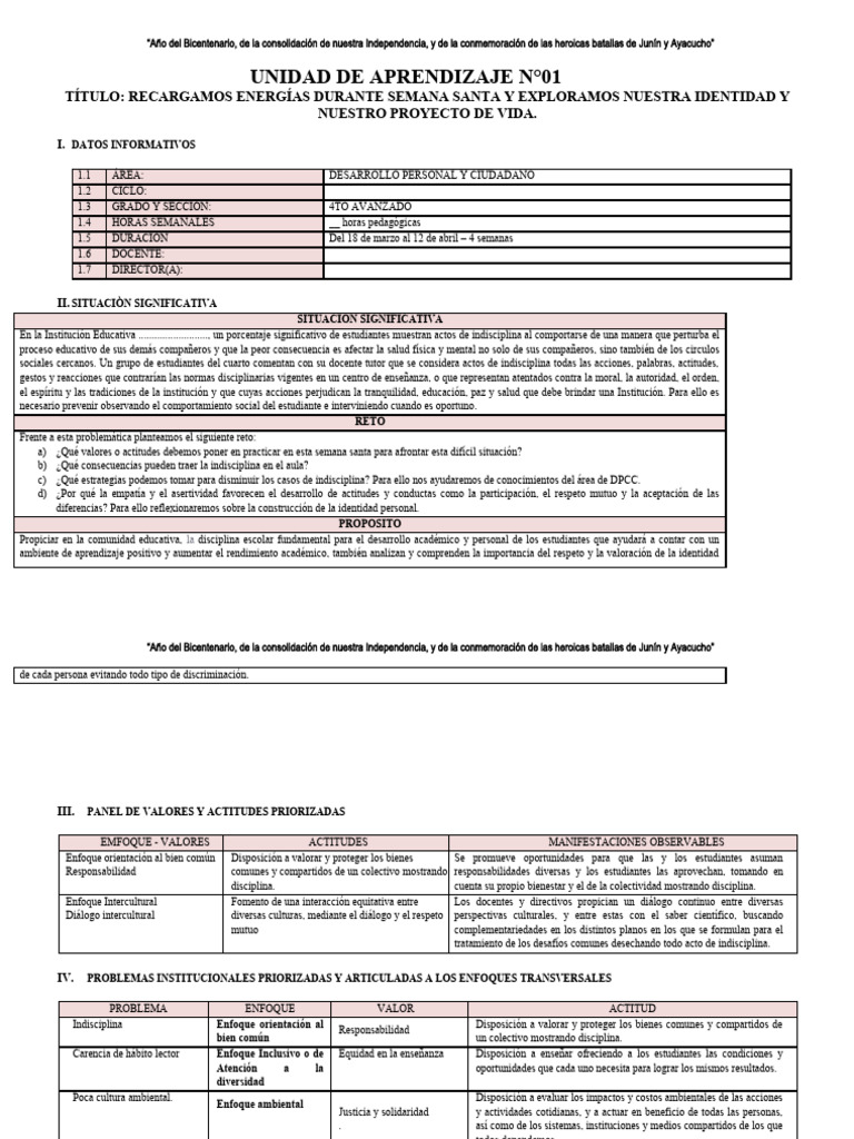 Unidad 1 - DPC 4 | PDF | Evaluación | Aprendizaje