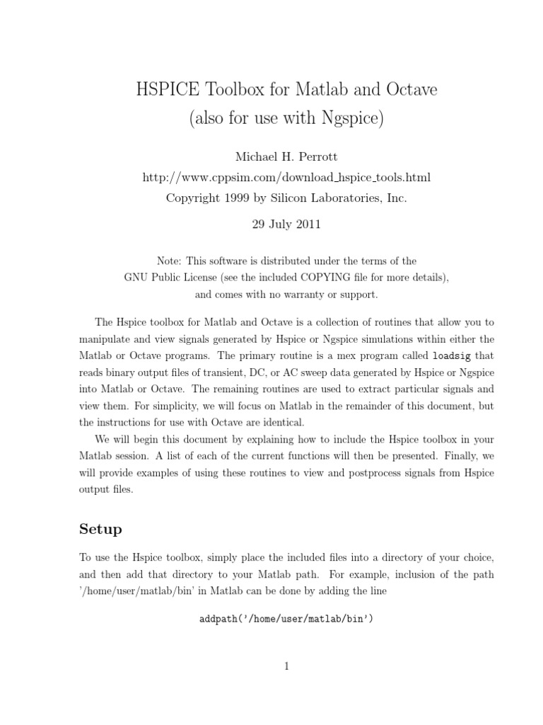 HSPICE Toolbox For Matlab and Octave (Also For Use With Ngspice) | PDF ...