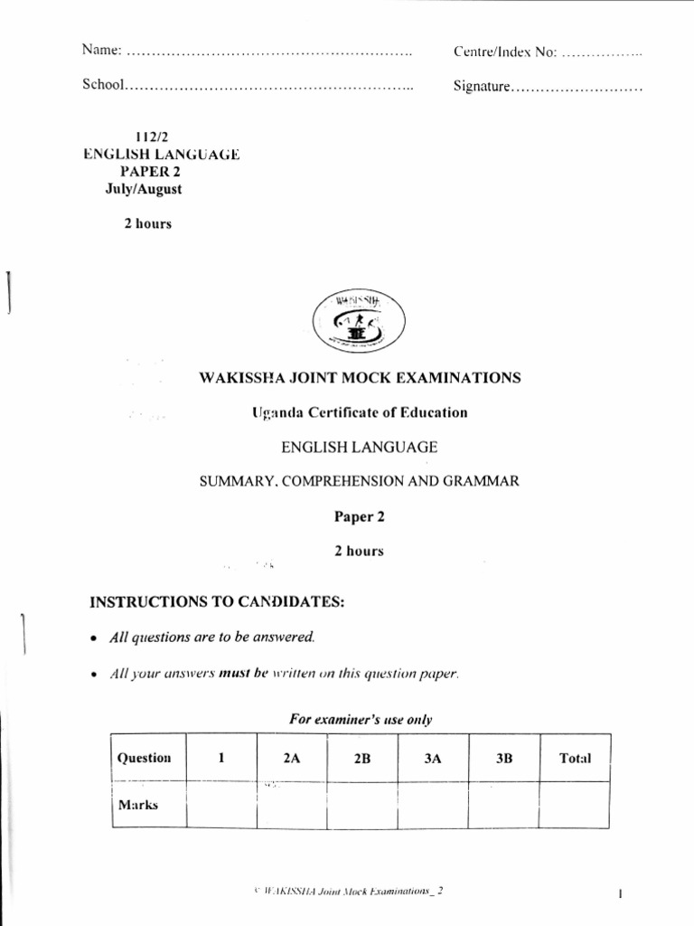 Wakisha Joint Mock Examinations English 2 S.4 2023 | PDF