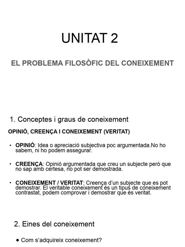 UNITAT 2 El Problema Filosòfic Del Coneixement | PDF