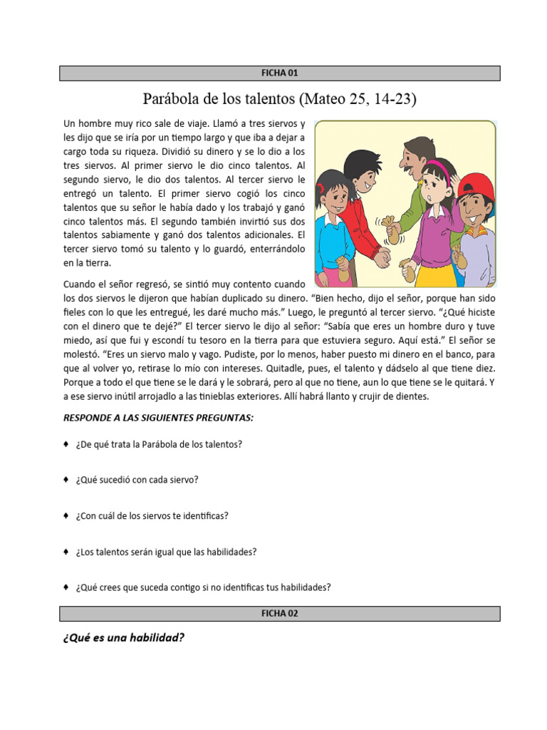 Actividades sobre la Parábola de los Talentos | PDF | Creatividad ...