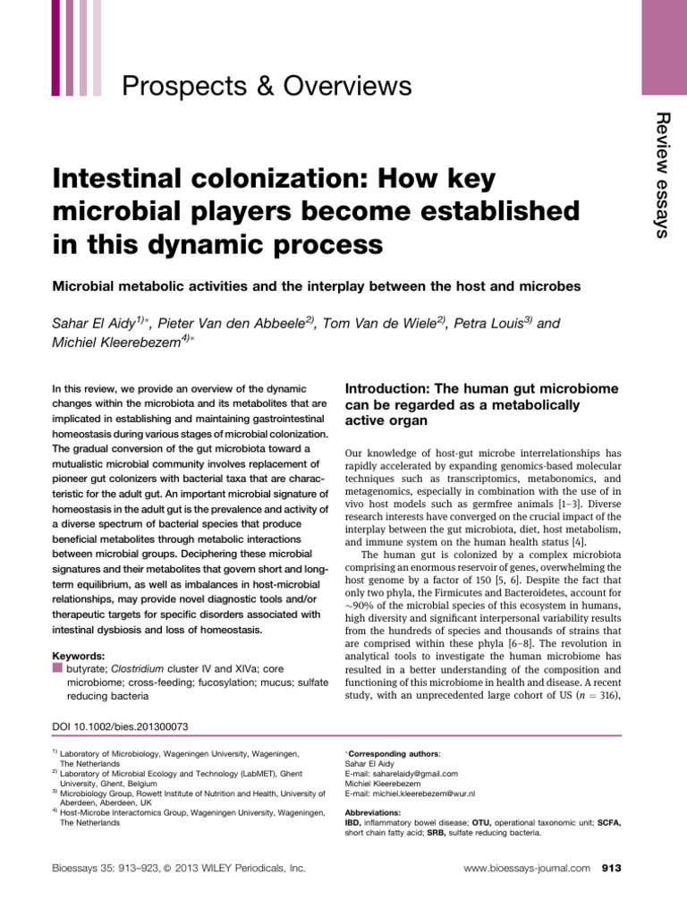 El Aidy Et Al., 2013. Intestinal Colonization - How Key Microbial ...