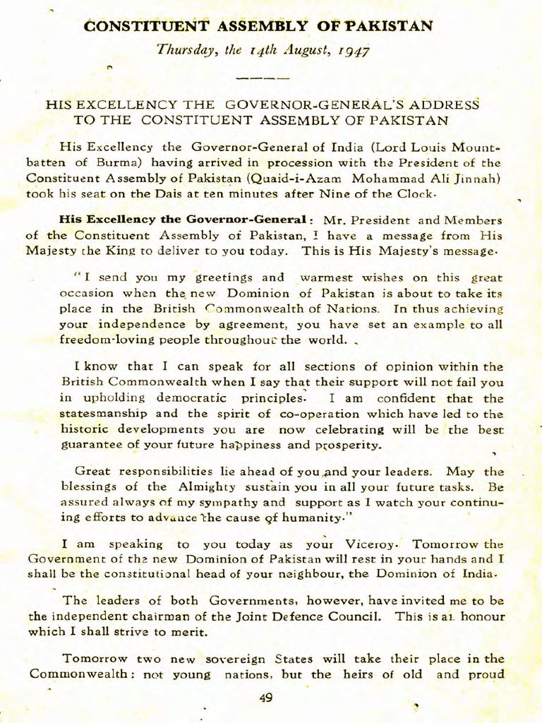 Constituent Assembly of Pakistan: Thursday, The L TH August 194 | PDF ...