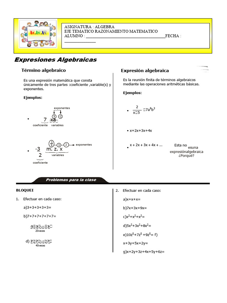 N1 Expresiones Algebraicas | PDF | Matemáticas | Álgebra