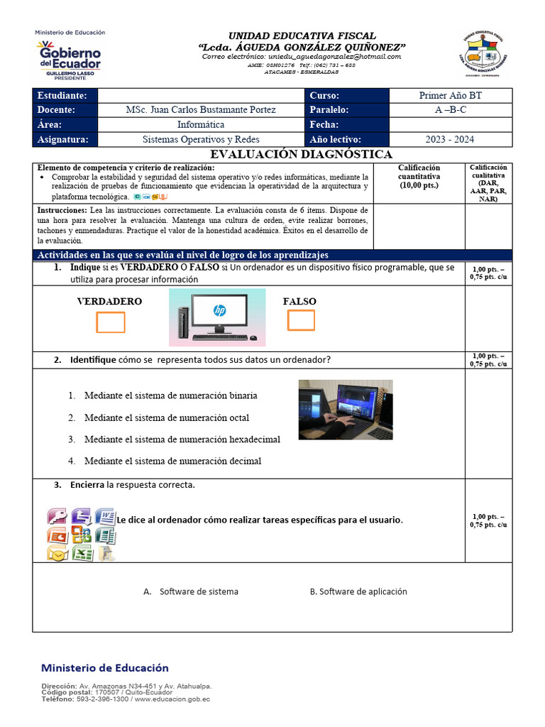 Evaluación Diagnóstica Sistemas Operativo | PDF | Evaluación | Ciencias de la Computación