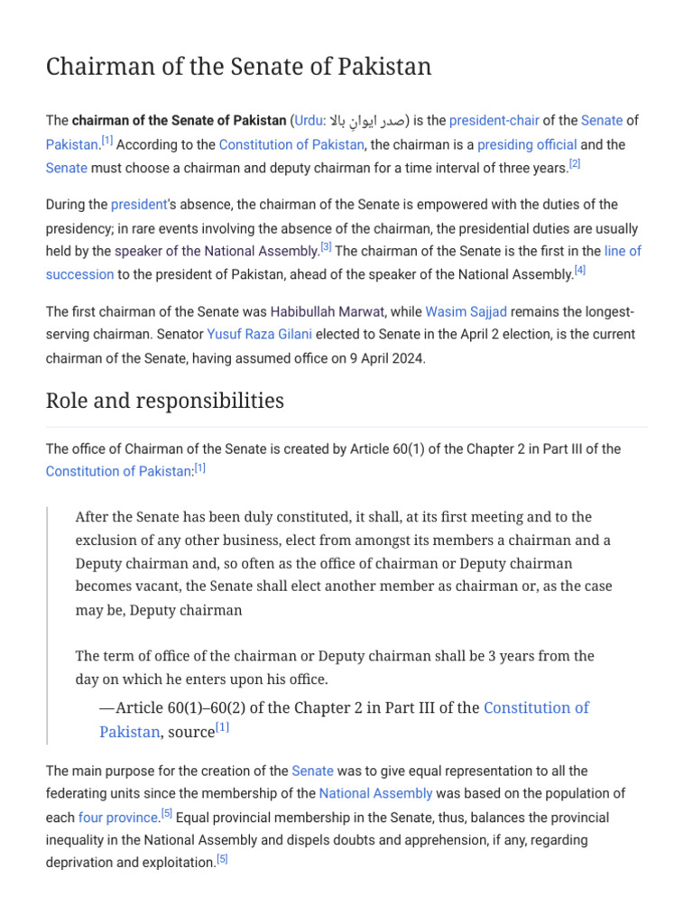 2nd Chairman of Pakistan's Senate | PDF | Parliament Of Pakistan ...