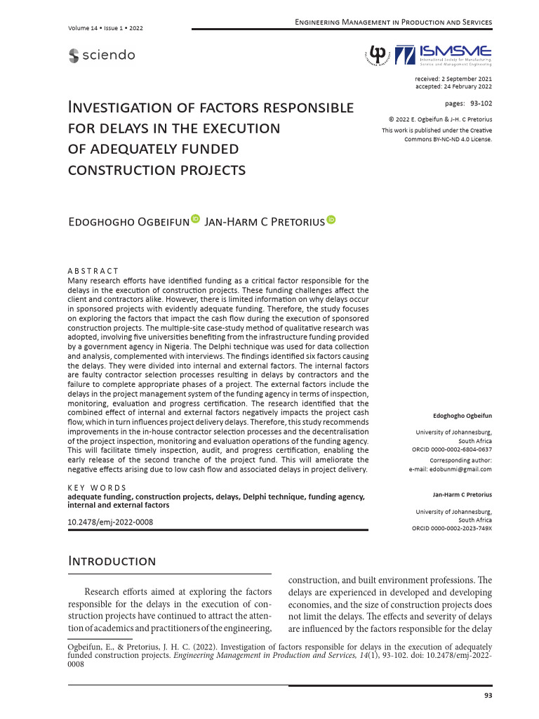 10.2478 - Emj 2022 0008 | PDF | Employment | Project Management