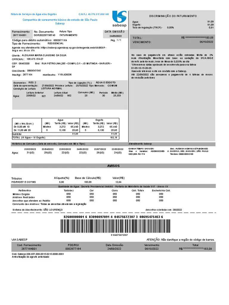 Conta de Agua Sabesp | PDF