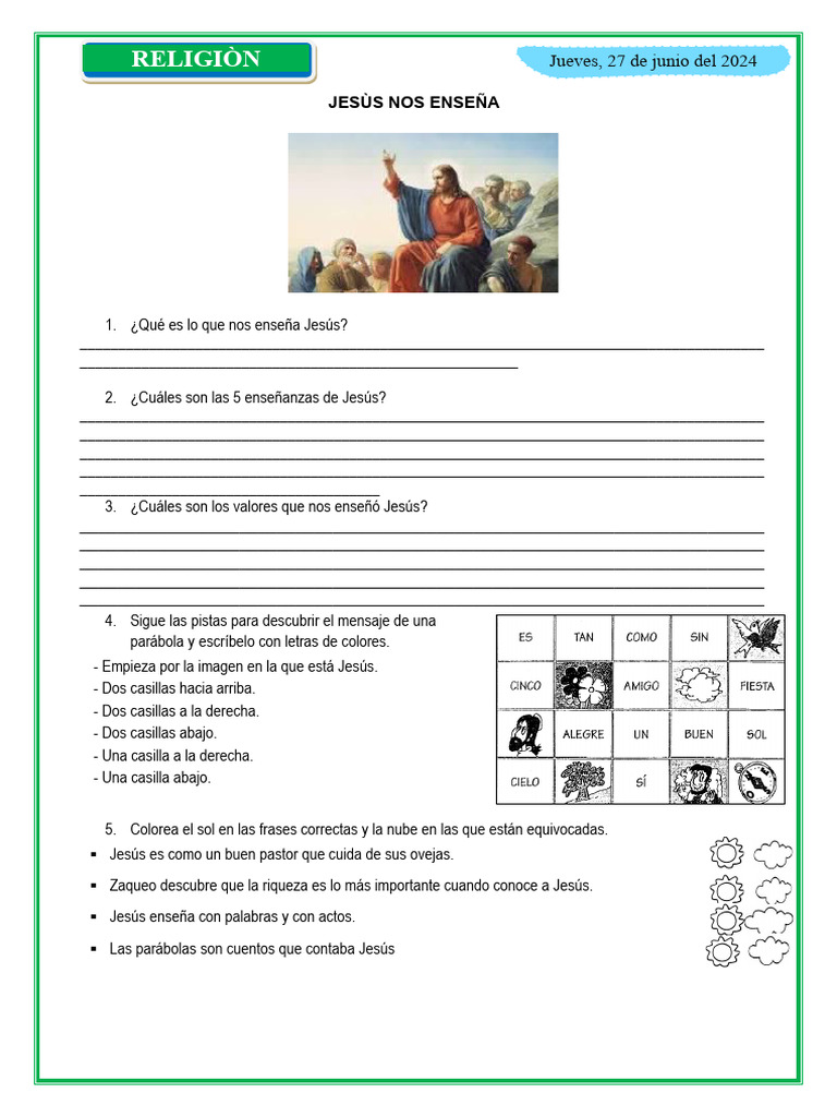 Ficha Religion 27-06-24 | PDF | Jesús