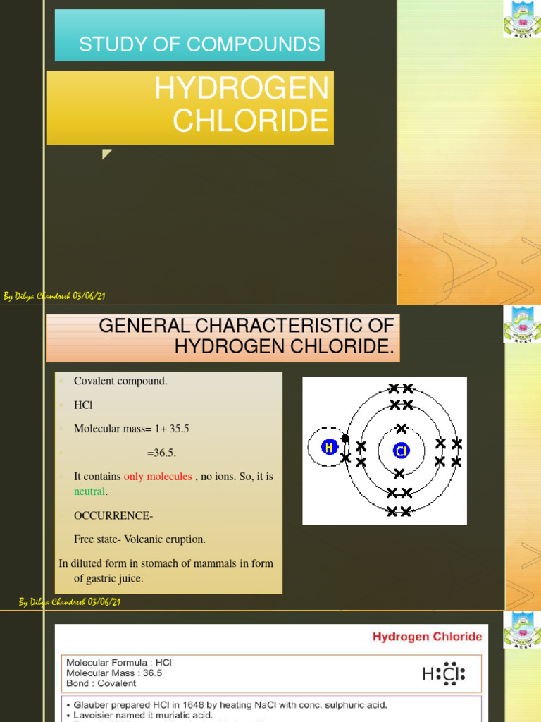 Study of Compounds: Hydrogen Chloride | PDF | Hydrochloric Acid | Chlorine