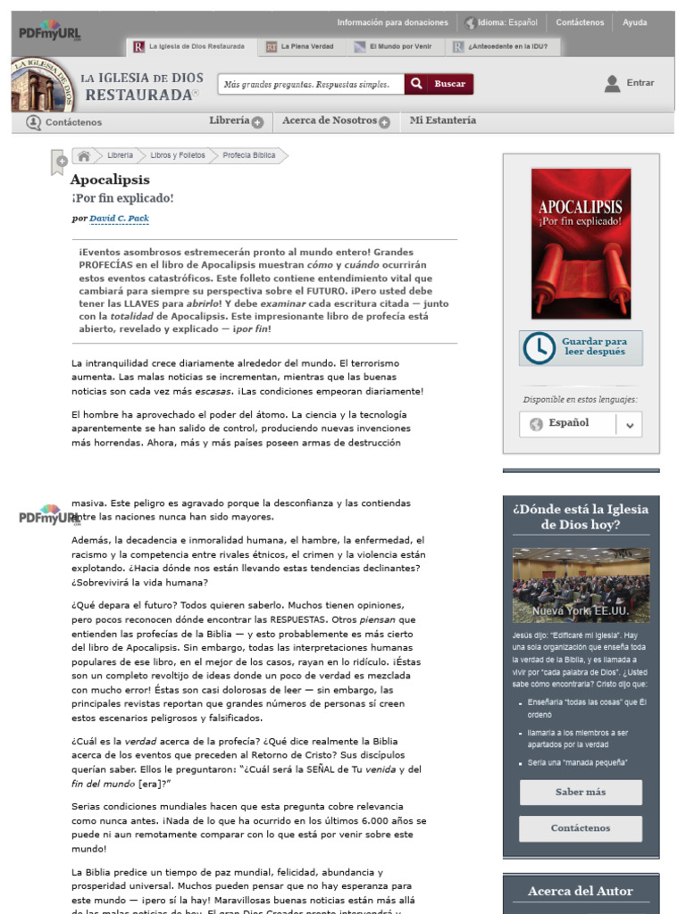 Apocalipsis Explicado Pdf Libro De Revelación Cristo Título