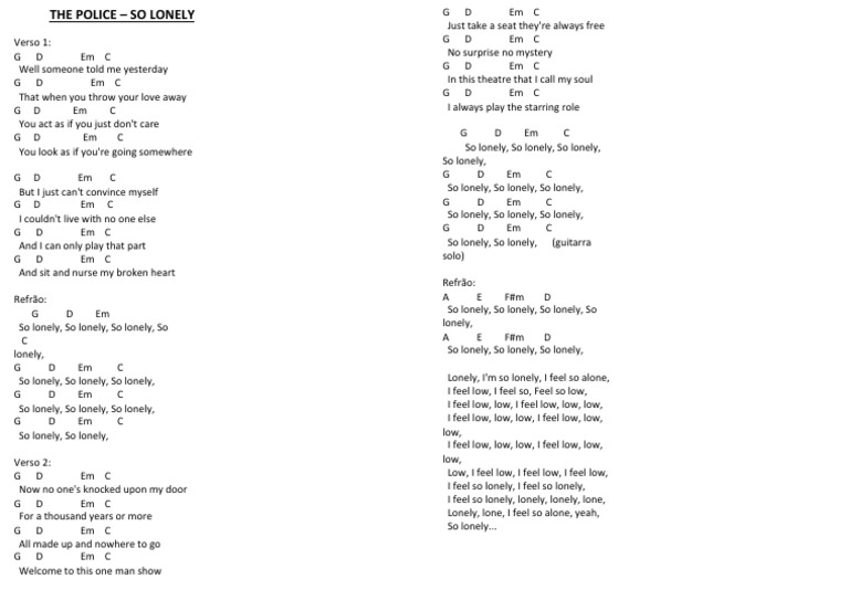 So Lonely Lyrics & Chords by The Police | PDF | Language Arts ...