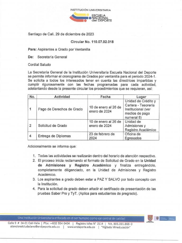 Circular Grados Por Ventanilla 2024-1 | PDF