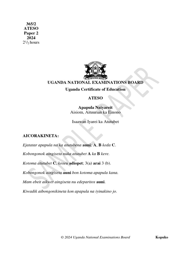 365 2 ATESO UNEB Sample Paper New Curriculum 2024 Plus Scoring Guide | PDF