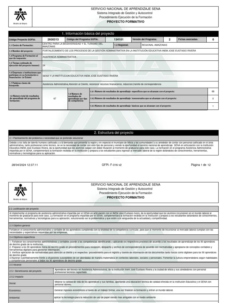 Proyecto Formativo - 2930313 - FORTALECIMIENTO DE LOS PROCESO INEM ...