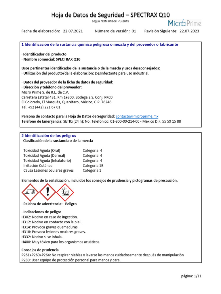 MSDS Spectrax Q10 | PDF | Agua | Residuos