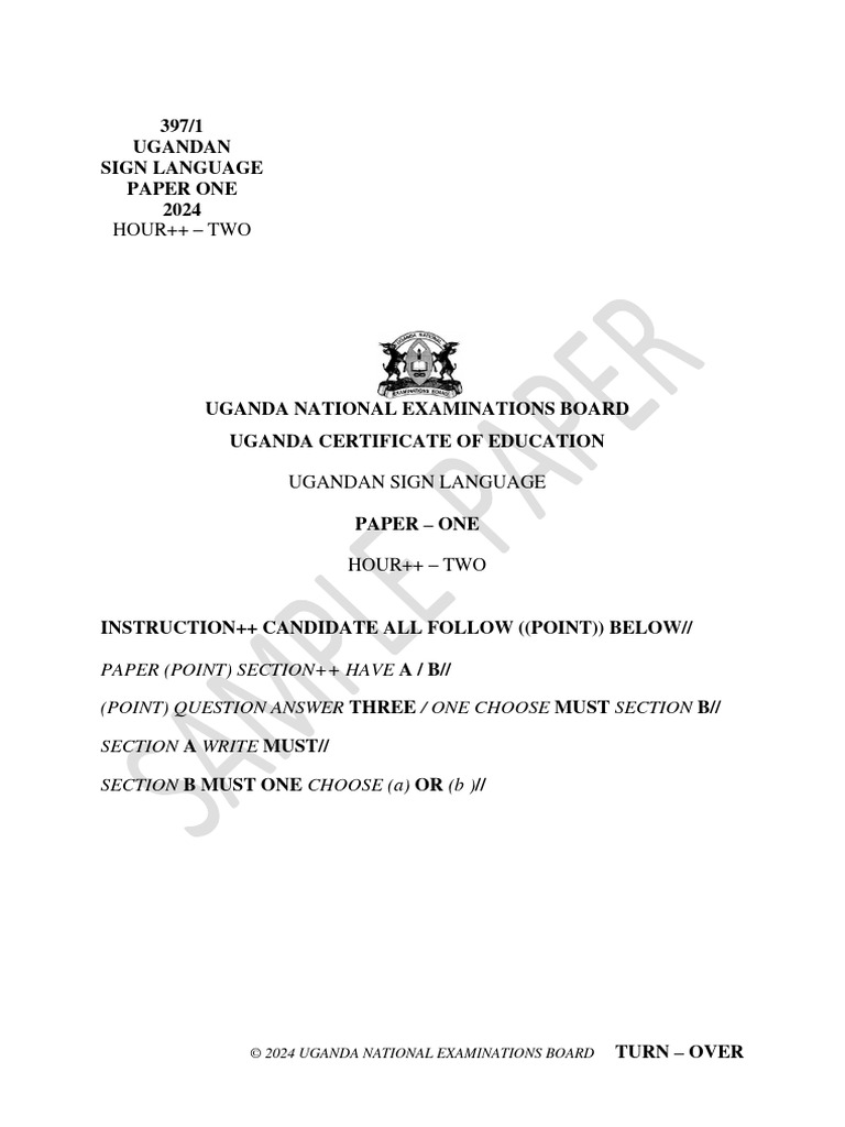 Ugandan Sign Language Paper 1 2024 | PDF | Deafness