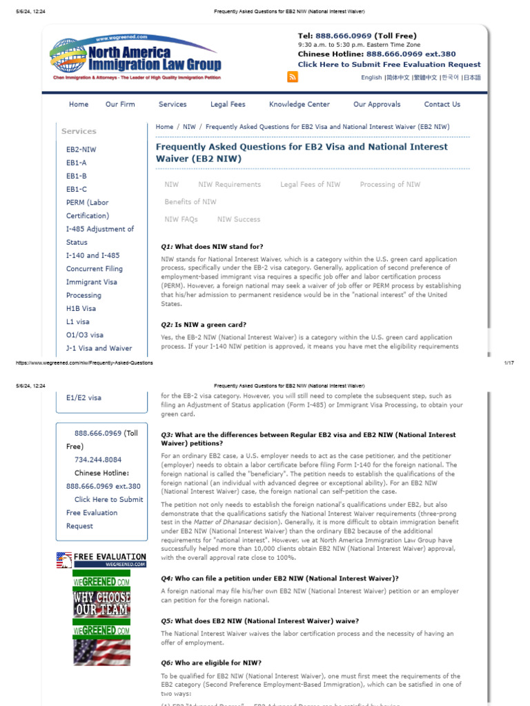 Frequently Asked Questions For EB2 NIW (National Interest Waiver) | PDF ...