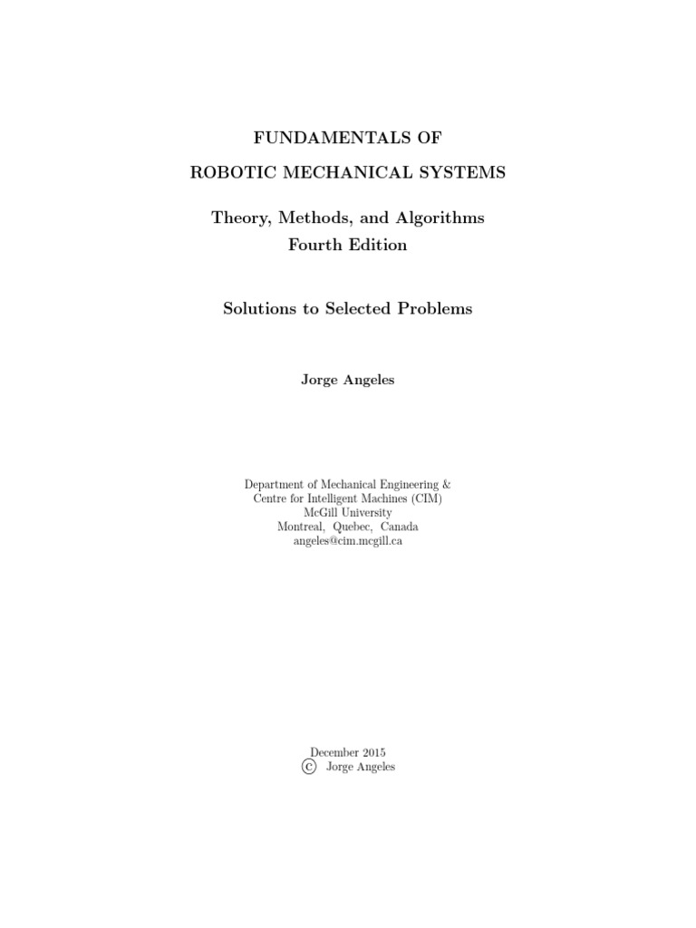 Fundamentals of Robotic Mechanical Systems: Jorge Angeles | PDF | Matrix (Mathematics) | Machines