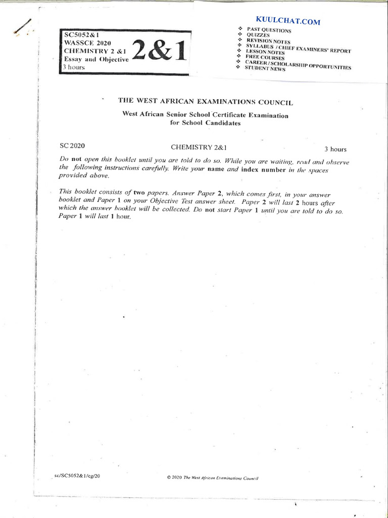 Wassce 2020 Chemistry | PDF