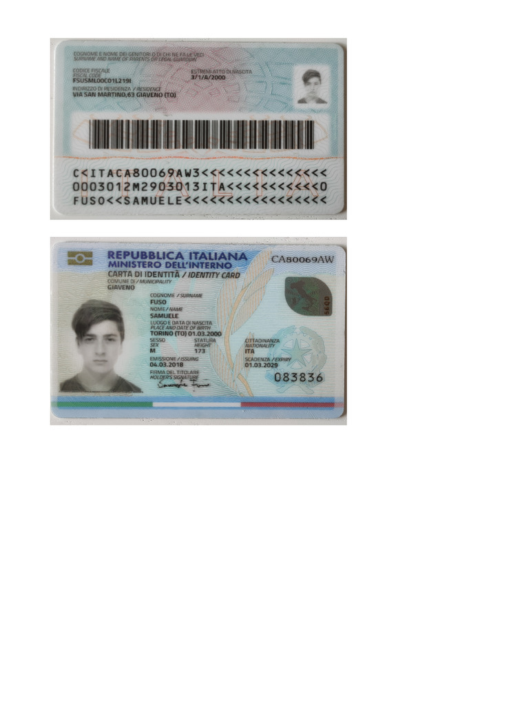 Carta D'identità Samuele Fuso | PDF