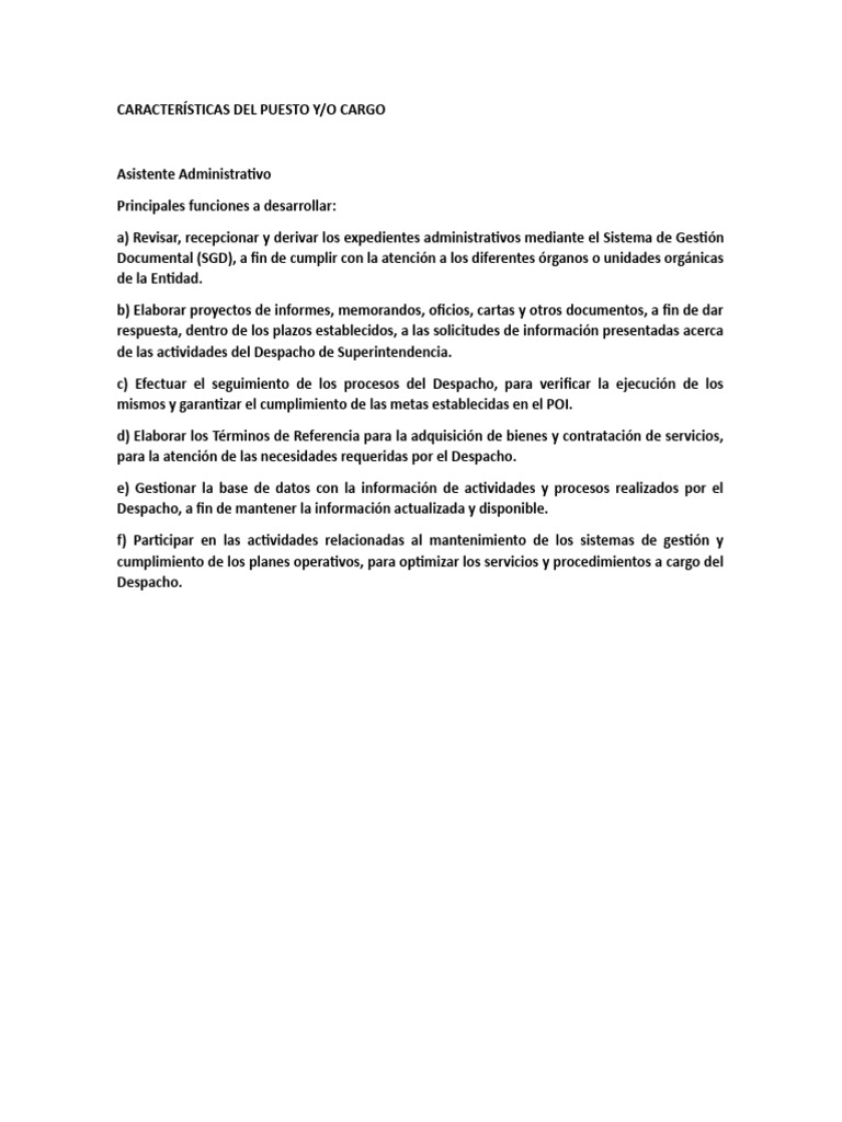 Funciones del Asistente Administrativo | PDF