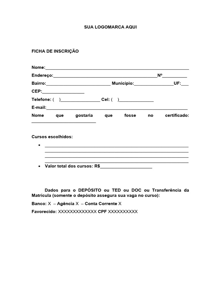 Ficha de Matrícula e Contrato para Curso | PDF | Cheque (banco) | Business