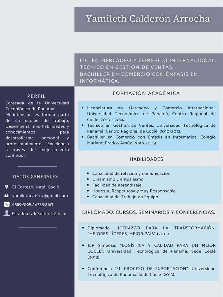 CV - Lic. Yamileth C | PDF