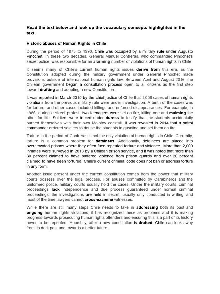 Vocabulary Reading Activity | PDF | Augusto Pinochet | Government