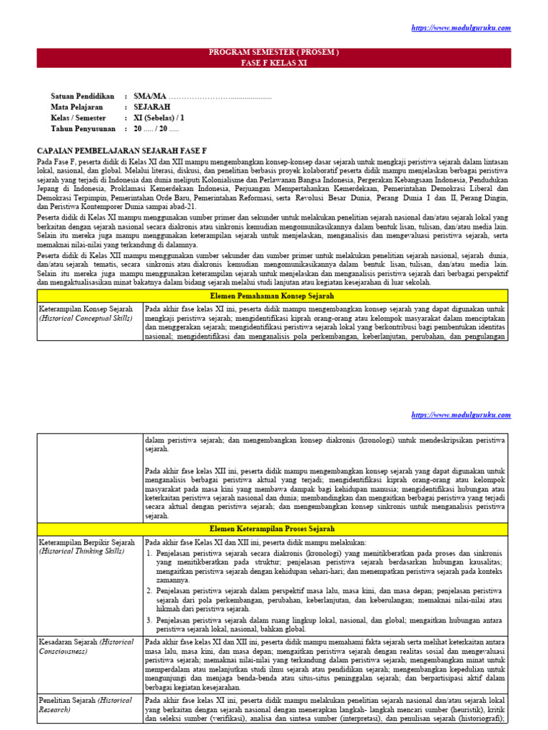 Prosem Kelas 11 SMA Sejarah Fase F | PDF | Politik | Ilmu Sosial