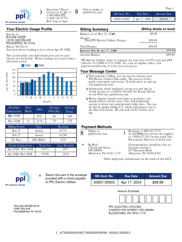 PPL Electric Utilities Bill Summary 2024 | PDF | Electric Power ...