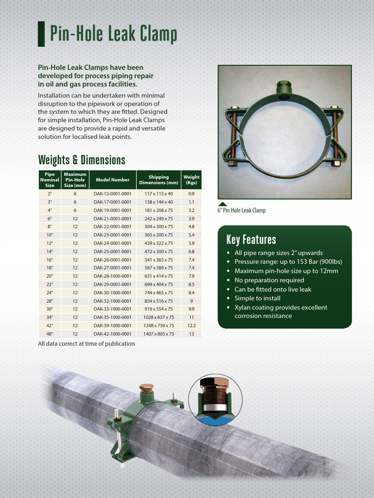 Pin-Hole Leak Repair Clamps Overview | PDF | Leak | Pipe (Fluid Conveyance)