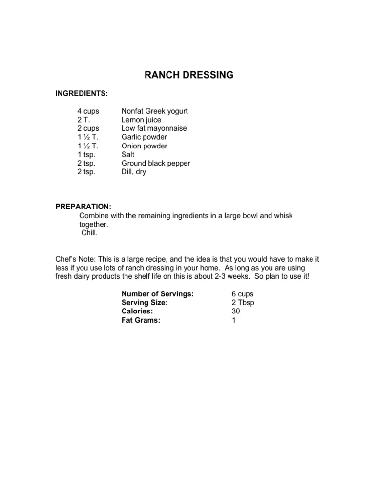 Homemade Ranch Dressing Recipe | PDF