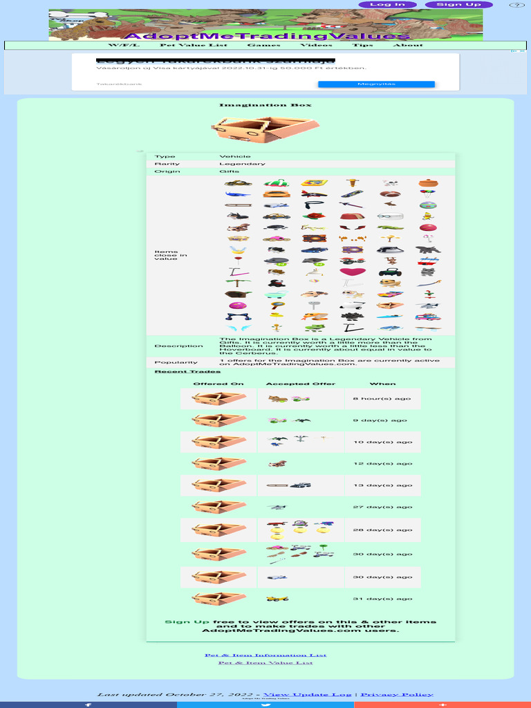 Roblox Adopt Me Trading Values - What Is Imagination Box Worth | PDF