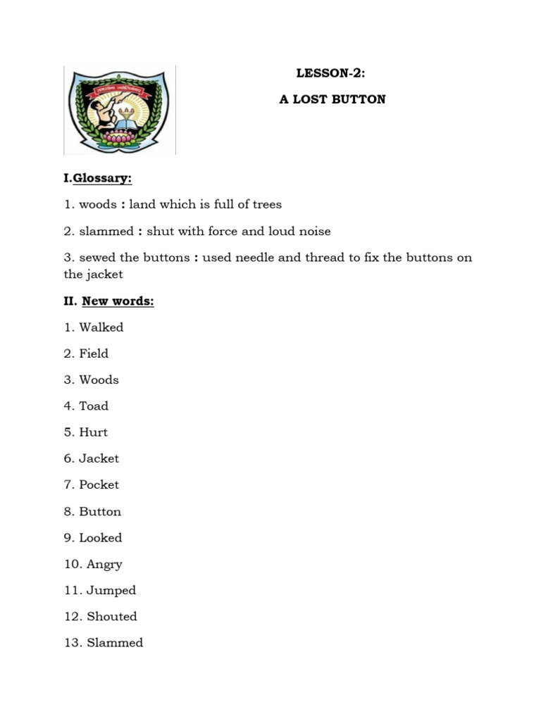 A Lost Button: Frog and Toad Lesson | PDF