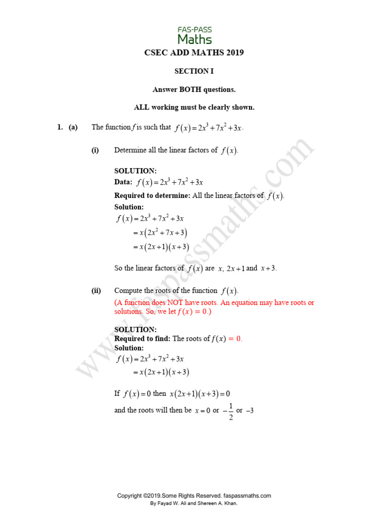 CSEC Add Maths 2019 June Past Paper Solutions | PDF | Mathematical ...
