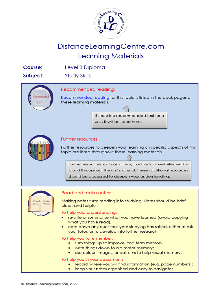 Example Study Skills Sample Materials | PDF | Swot Analysis | Goal