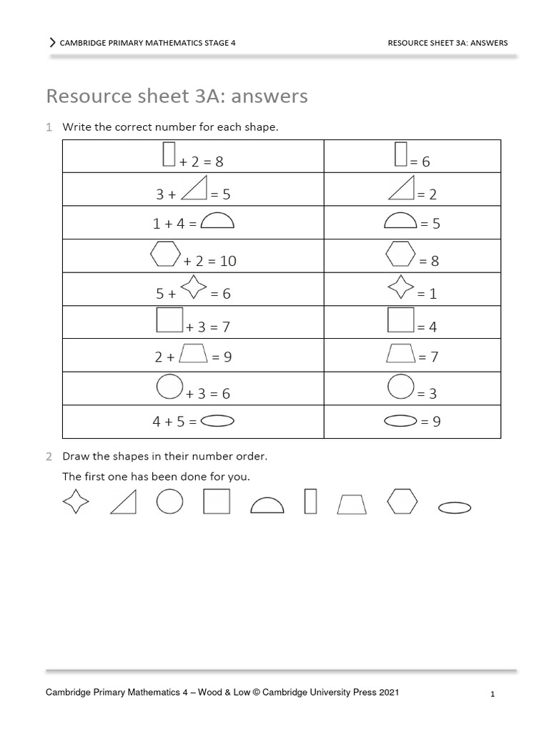 Prim Maths 4 2ed TR Resource Sheet Answers | PDF | Length | Area